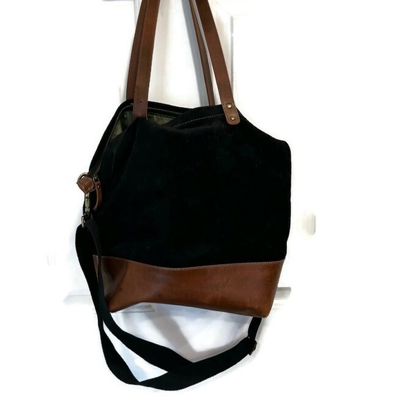 Kiko | Bags | Kiko Brown Genuine Leather Black Waxing Canvas Zip Top ...